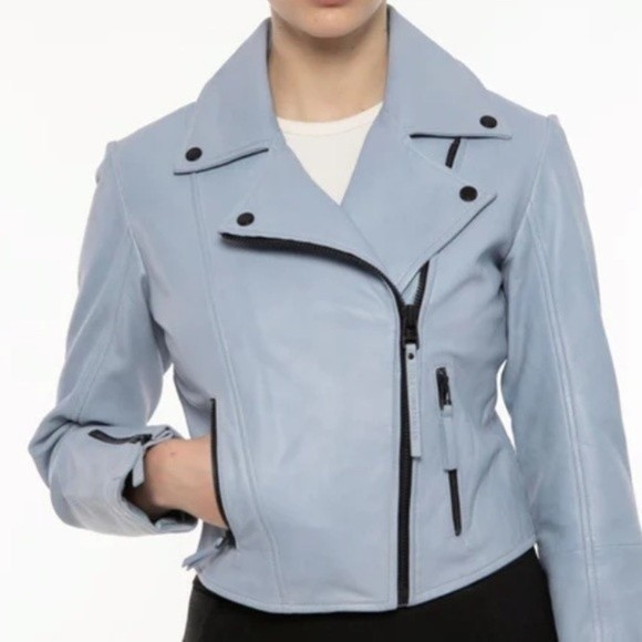 Jackets & Coats | Bod Christensen Alina Ice Blue 10 Leather Moto Jacket ...